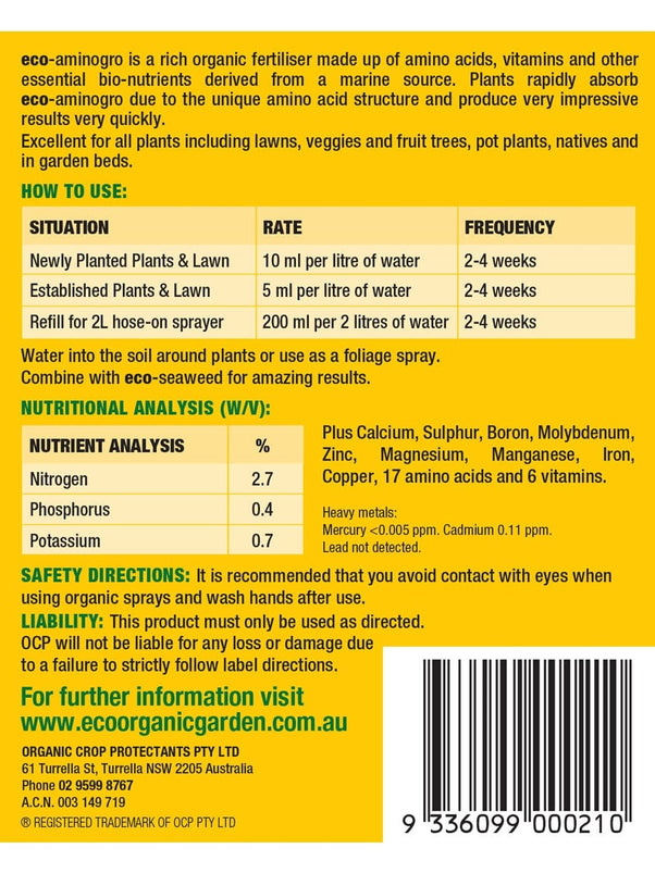 Eco Aminogro Organic 500ml - Mudbrick Herb Cottage